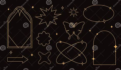Vector Set Of Linear Minimalistic Aesthetic Frames Borders Geometric Shapes With Stars In Boho