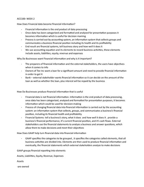 Week 2 Textbook Accounting Week 2 Lecture Notes Acc100 Week 2 How
