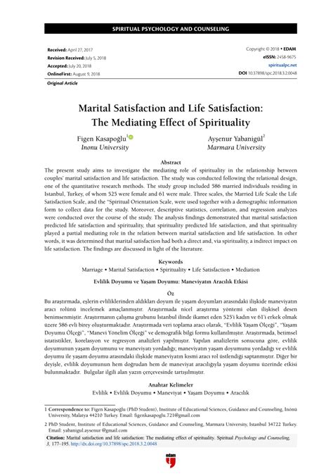 Pdf Marital Satisfaction And Life Satisfaction The Mediating Effect Of Spirituality