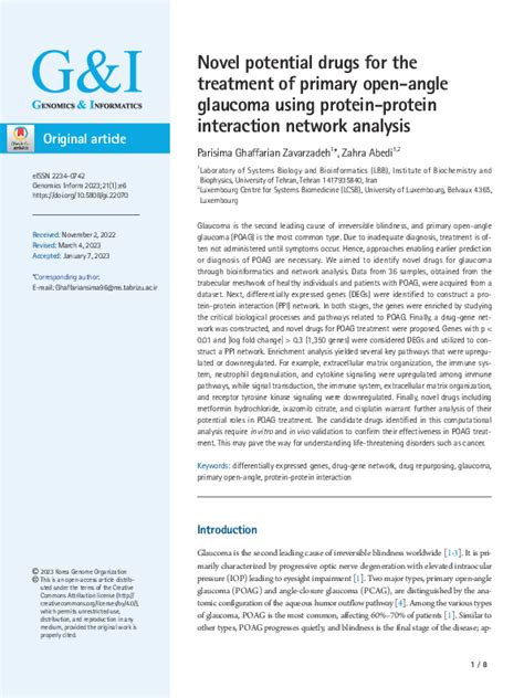 Pdf Novel Potential Drugs For The Treatment Of Primary Open Angle Glaucoma Using Protein
