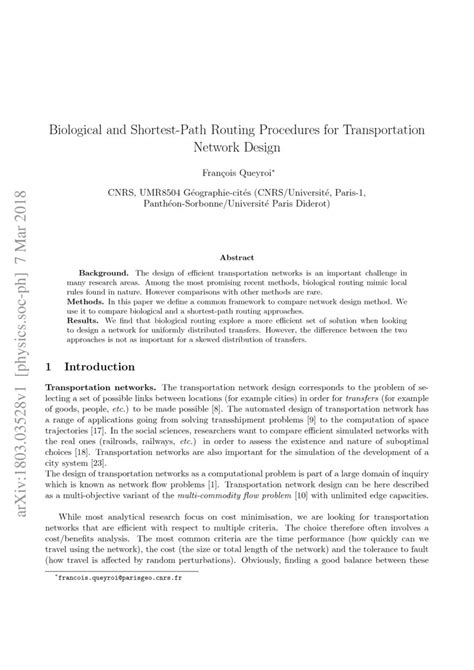 Biological And Shortest Path Routing Procedures For Transportation