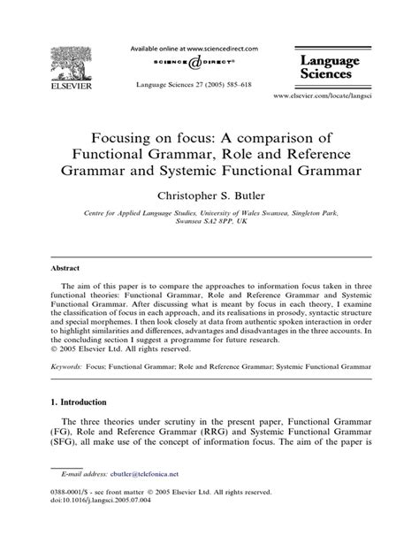 5 Focusing On Focus A Comparison Of Functional Grammar Role And Reference Grammar And