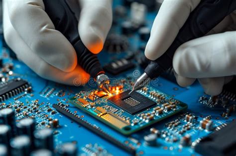 Data Hardware Technology Concept Technician Repairing Mobile Phone Components Stock Illustration