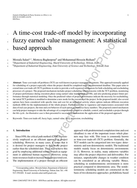 pdf a time cost trade off model by incorporating fuzzy earned value