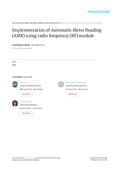 Pdf Implementation Of Automatic Meter Reading Amr Using Radio