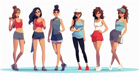 Premium Vector A Series Of Drawings Of Girls With One Wearing A Cap
