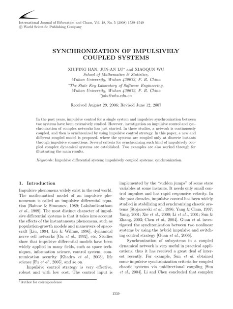 Pdf Synchronization Of Impulsively Coupled Systems