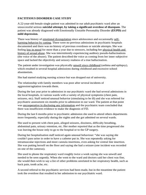 Factitious Disorder Case Study Pdf Borderline Personality Disorder