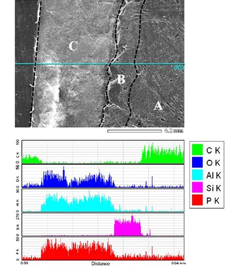 Eds Element Line Scan Analysis Of The Cross Section Of Alpo 4 Sic