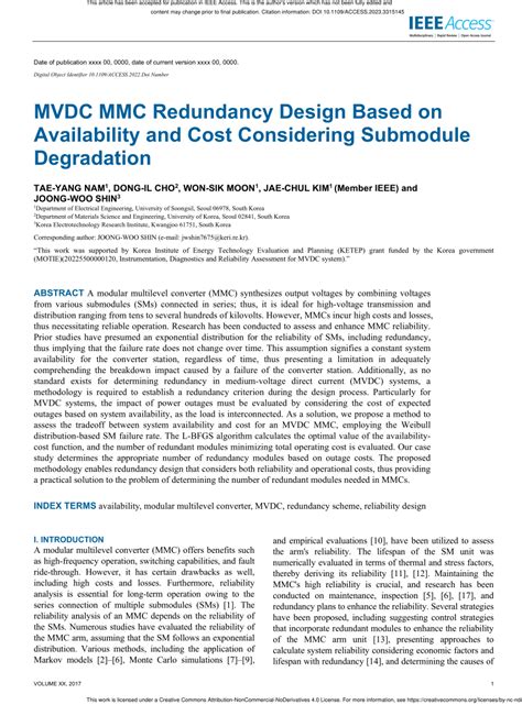 Pdf Mvdc Mmc Redundancy Design Based On Availability And Cost Considering Submodule Degradation