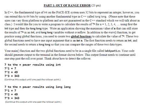 Solved PART OUT OF RANGE ERROR Pts In C The Chegg Com