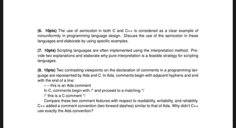 solved 6 10pts the use of semicolon in both c and c is