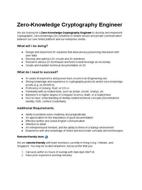 Jd For Zero Knowledge Cryptography Engineer Pdf Pdf