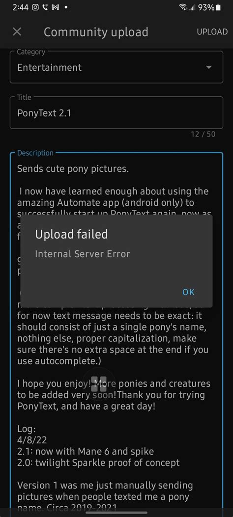 want to upload my first community flow but get internal server error