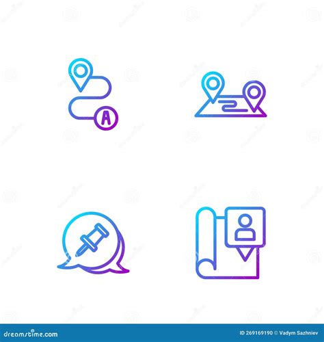 set line folded map with location marker push pin route and