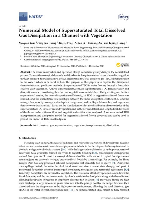 Pdf Numerical Model Of Supersaturated Total Dissolved Gas Dissipation