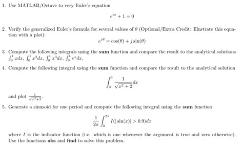 Solved Use MATLAB Octave To Very Euler S Equation E Chegg