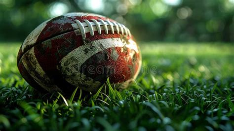 Worn Football On Green Grass Field Stock Illustration Illustration Of