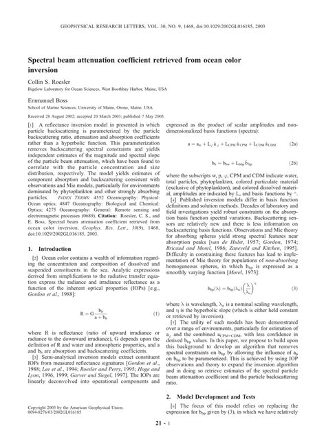 Pdf Spectral Bean Attenuation Coefficient Retrieved Fro Ocean Color Inversion