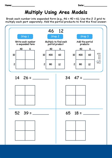 Multiplication Using Area Models 4th Grade Worksheet For Practice