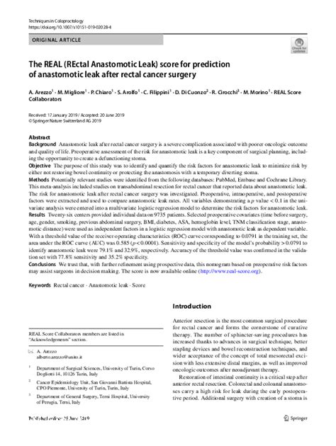 Pdf The Real Rectal Anastomotic Leak Score For Prediction Of