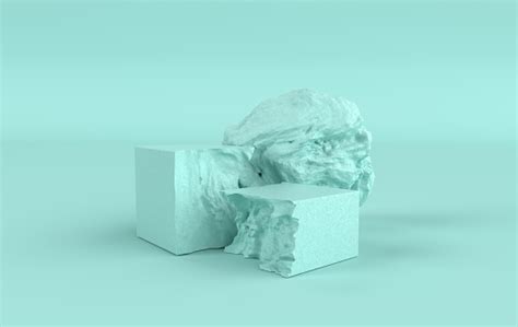 기하학적 모양의 3d 렌더링 스튜디오 바닥에 연단 플랫폼 쇼케이스 제품 프리젠 테이션을위한 바위 받침대 배경 조롱 최소한의