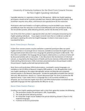 Fillable Online University Of Kentucky Guidance For The Short Form Consent Fax Email Print