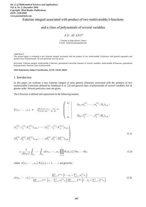 Pdf Eulerian Integral Associated With Product Of Two Multivariable I