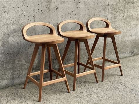 Wood Bar Stool Scooped Seat Stool Swivel Counter Stool Etsy Low