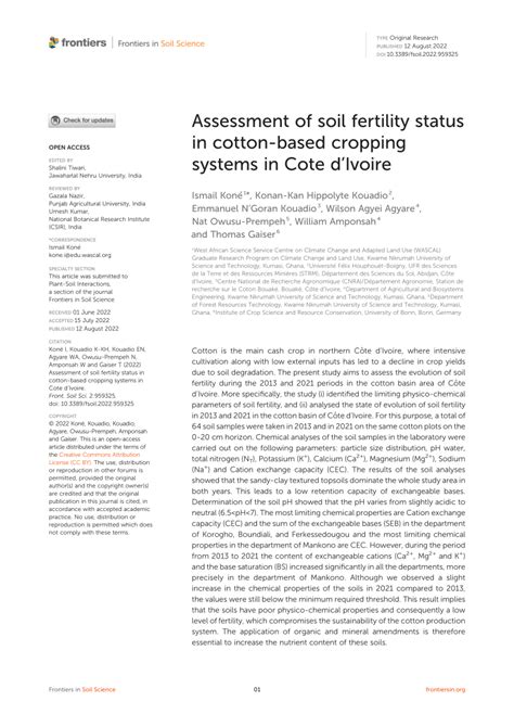 (PDF) Assessment of soil fertility status in cotton-based cropping systems in Cote d’Ivoire