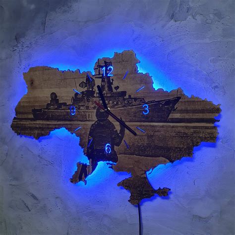 Деревянные настенные часы с подсветкой русский военный корабель иди нах й 45 30 см 006 2