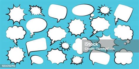 코믹한 말풍선 윤곽선 파란색 배경에 손으로 그린 복고풍 만화 스티커 채팅 및 커뮤니케이션 대화 요소 팝 아트 스타일 벡터 그림 0명에 대한 스톡 벡터 아트 및 기타 이미지