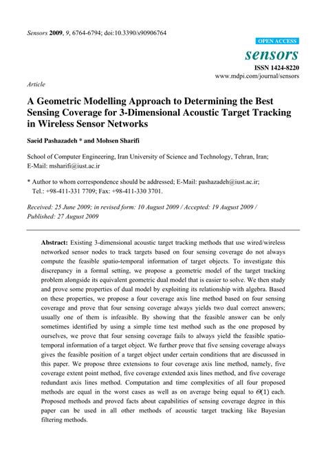 Pdf A Geometric Modelling Approach To Determining The Best Sensing