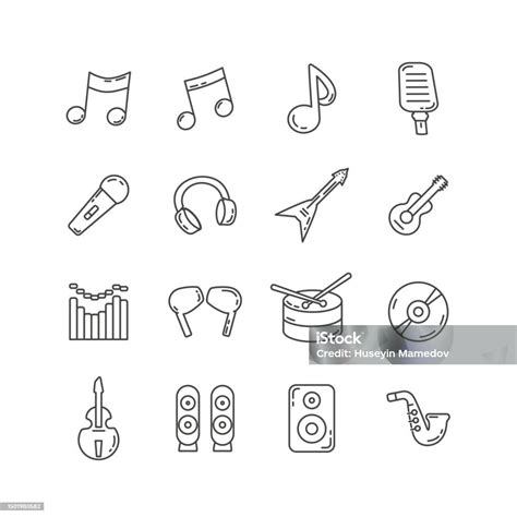 음악 이퀄라이저 악기 이어폰으로 설정된 사운드 라인 아이콘 선 아이콘에 대한 스톡 벡터 아트 및 기타 이미지 선 아이콘