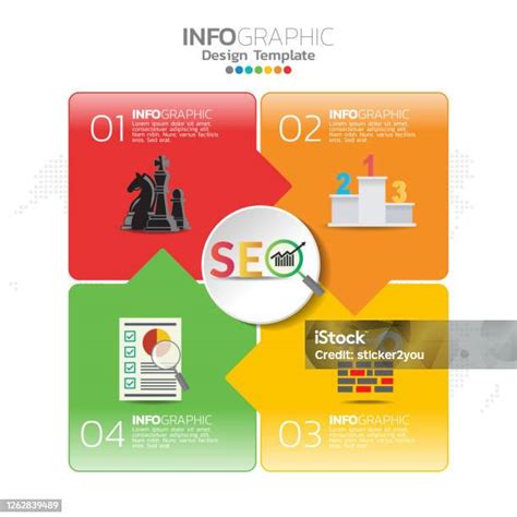 비즈니스 레이아웃 템플릿을 가진 Seo 인포그래픽의 인포그래픽 컨셉 일러스트레이션 0명에 대한 스톡 벡터 아트 및 기타 이미지