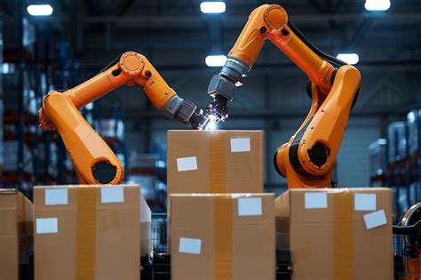 Automated Packaging Systems Sealing And Labeling Products In A Warehouse Premium Ai Generated
