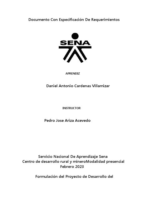 Formulacion Del Proyecto De Software Ga1 220501092 Aa3 Ev02 Pdf Ingeniería De Software