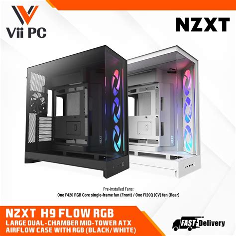Nzxt H9 Flow Rgb Large Dual Chamber Mid Tower Atx Airflow Case With Rgb
