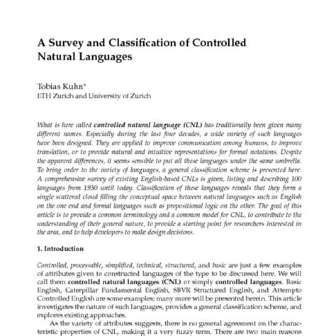 A Survey And Classification Of Controlled Natural Languages Acl Anthology