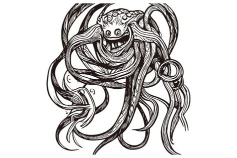 smiling kraken cartoon line art vector graphic by arief sapta adjie