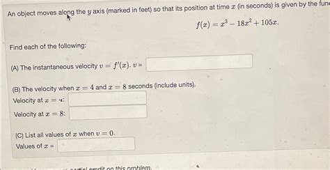 Solved An Object Moves Along The Y ﻿axis Marked In Feet