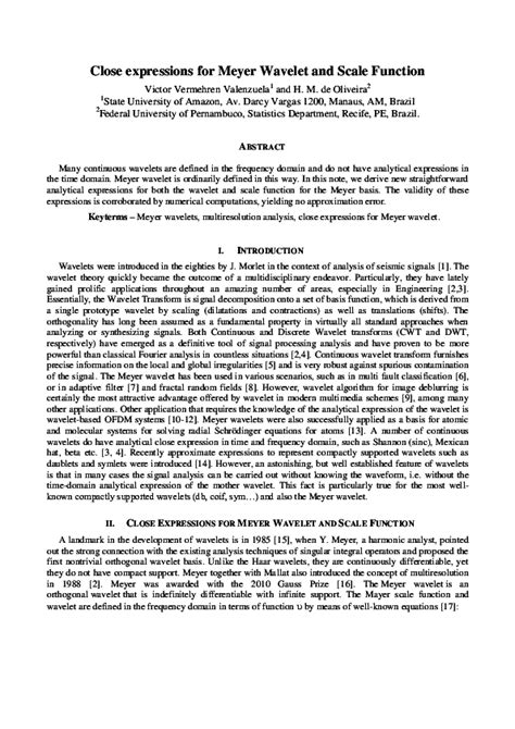 Pdf Close Expressions For Meyer Wavelet And Scale Function