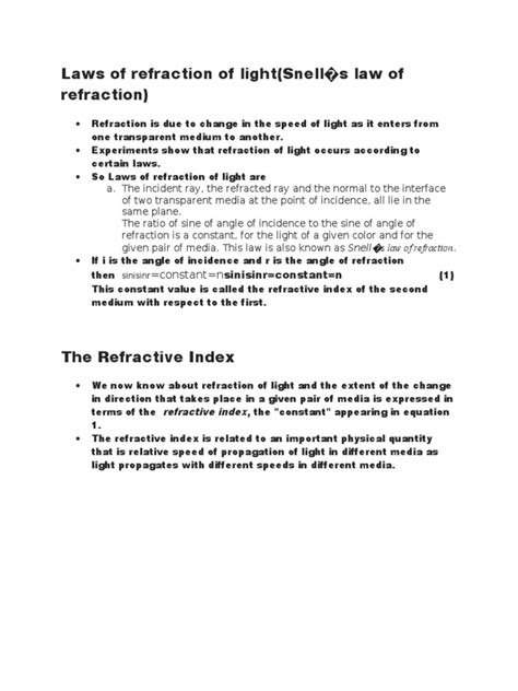 Laws Of Refraction Of Light Unduh Gratis Pdf Refraction