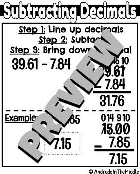 Interactive Guided Notes Anchor Chart Subtracting Decimals TPT