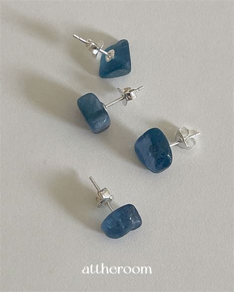 엣더룸 실버925 천연 아쿠아마린 러프 원석귀걸이