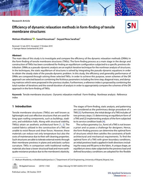 Pdf Efficiency Of Dynamic Relaxation Methods In Formfinding Of Tensile Membrane Structures