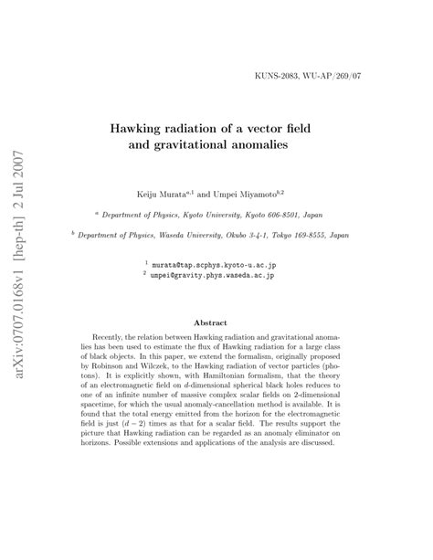 Pdf Hawking Radiation Of A Vector Field And Gravitational Anomalies