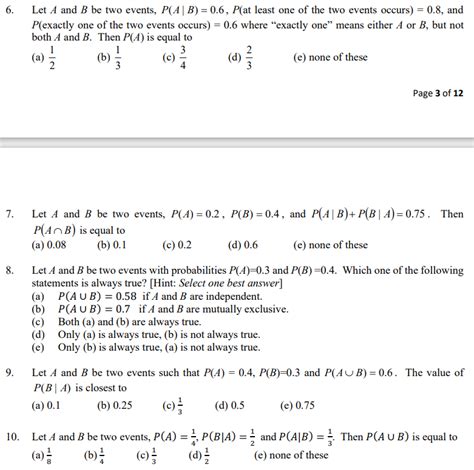 Solved Let A And B Be Two Events At Least One Of The Two Chegg Com