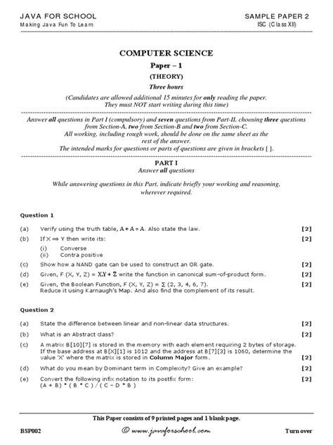 computer science isc sample paper 2 pdf pdf constructor object