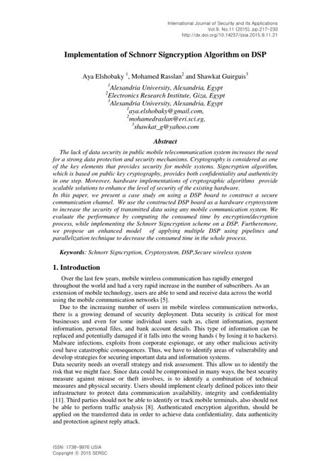Pdf Implementation Of Schnorr Signcryption Algorithm On Dsp